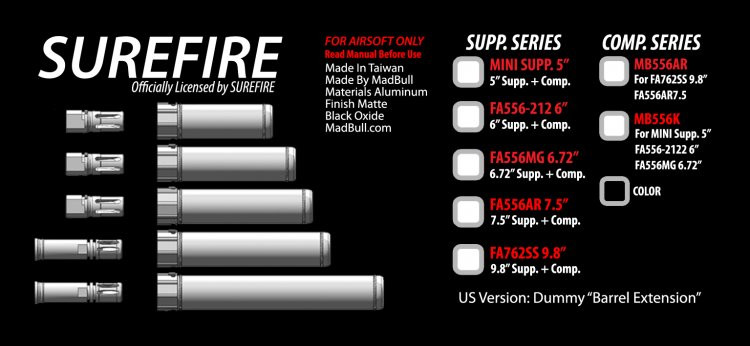 Surefire Airsoft suppressor FA556 AR 7.5" [Discontinued]